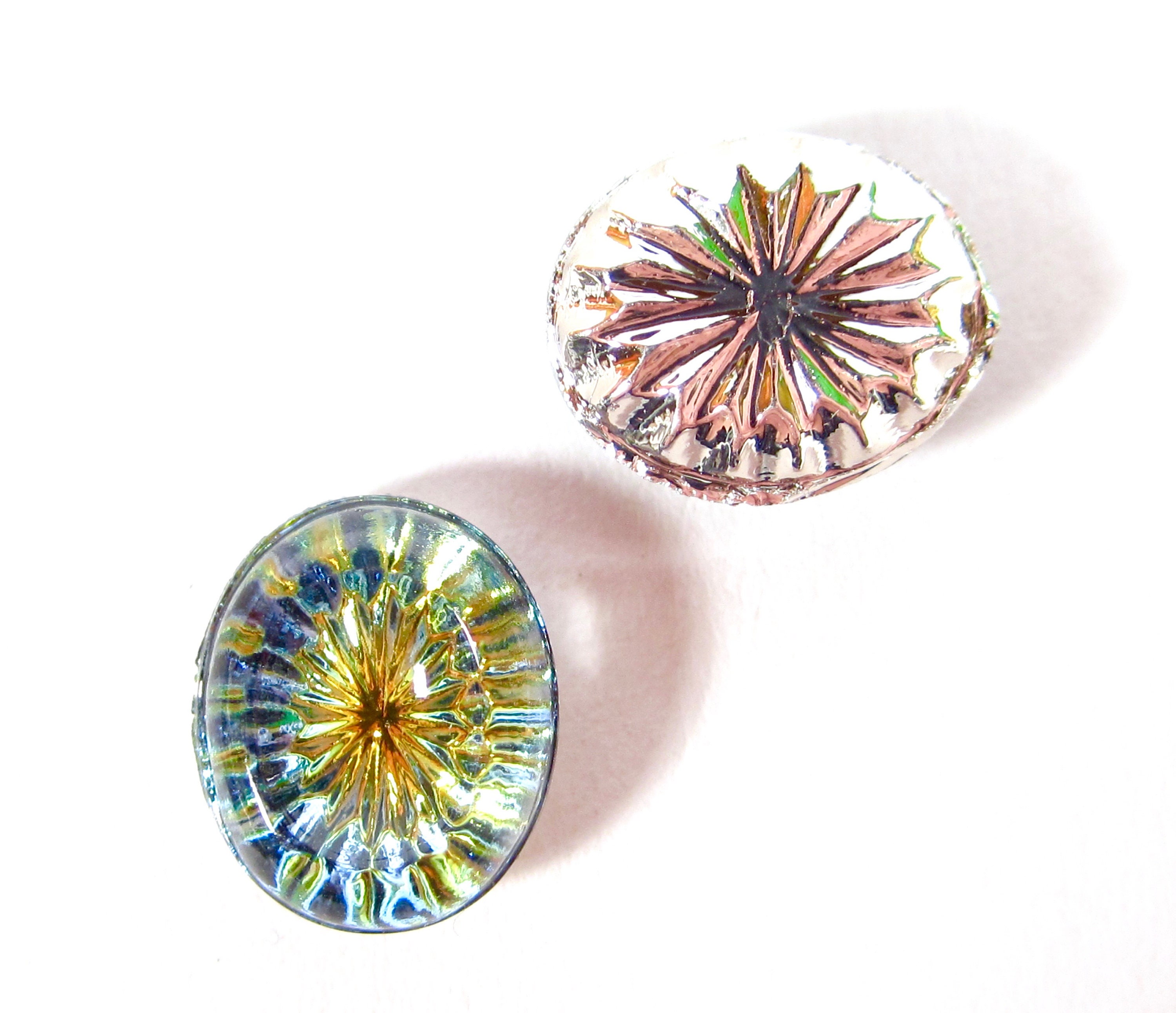 4 Gemstones Handmade Glass Stones 12x10mm Oval Purple Pink Blue Green ...