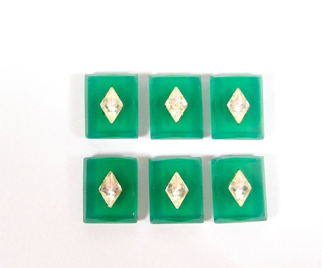 6 Handmade Glass Cabochons Rectangle Art Deco Rhinestone - Etsy