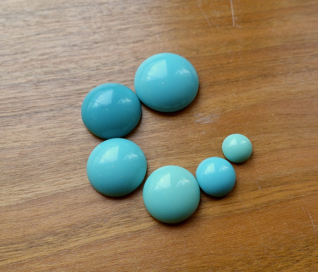 2-12 Cabochons Round Turquoise Handmade Glass Stones 18mm 16mm 15mm ...