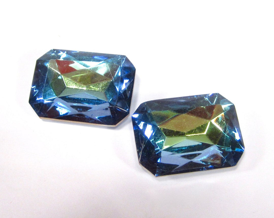 2 Large Rectangle Gemstones Handmade Glass Stones 30x22mm Octagon ...