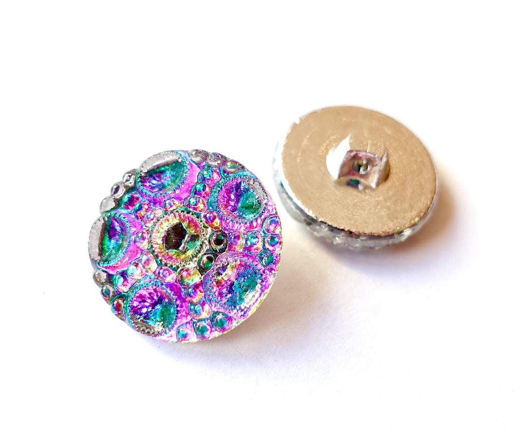2 Glass Buttons Handmade Glass Stones 23mm Round Pattern Colorful Green ...
