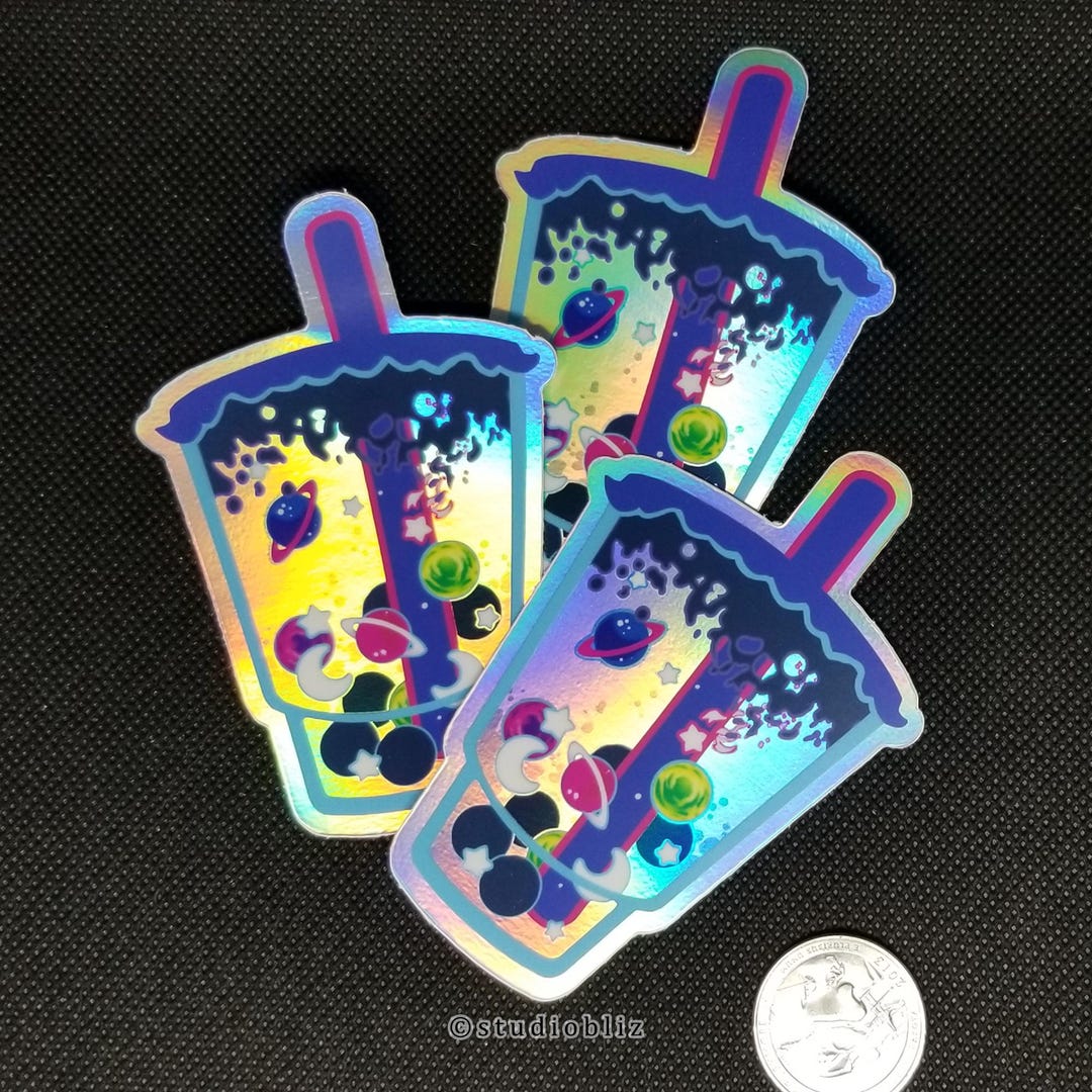 Galactic Boba Super Shiny Holo Vinyl Sticker (starry Cosmic Bubble Tea ...