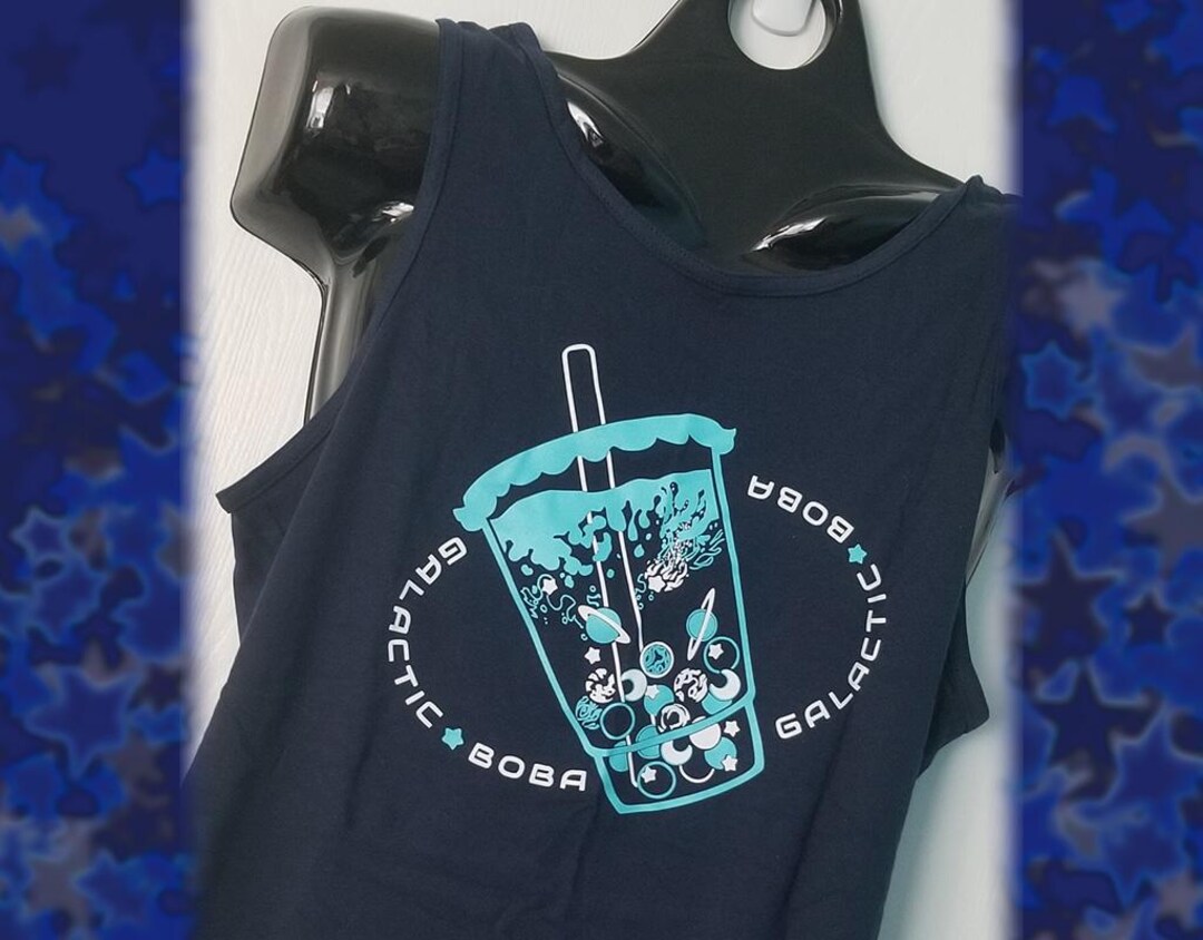 Deep Space Themed Galactic Boba Tank: Bright Design on Deep Navy Heavy ...