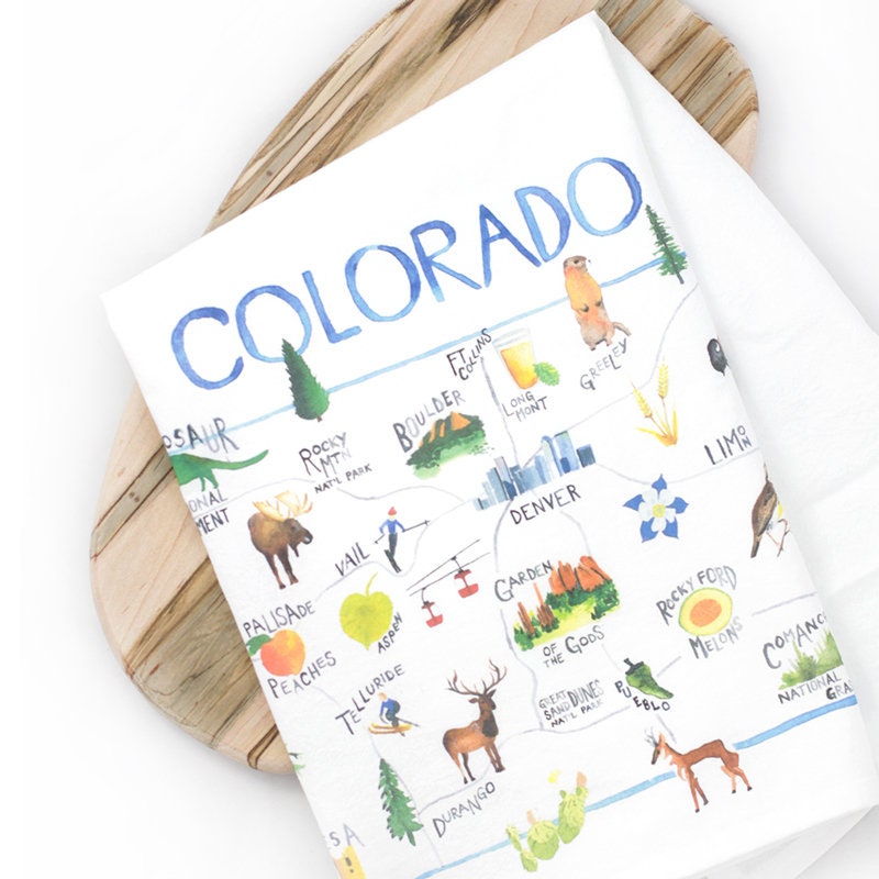 Colorado Map Tea Towel | Colorado Gift | Colorado Kitchen Towel | State ...
