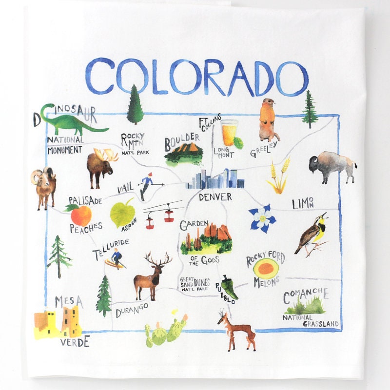 Colorado Map Tea Towel | Colorado Gift | Colorado Kitchen Towel | State ...