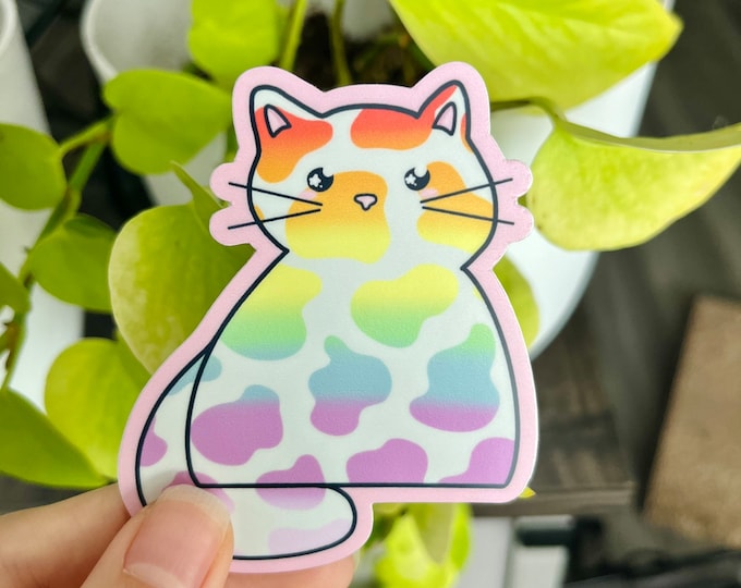 Rainbow Superhero Cat Sticker | Cute Super Kitty Sticker | Waterproof ...
