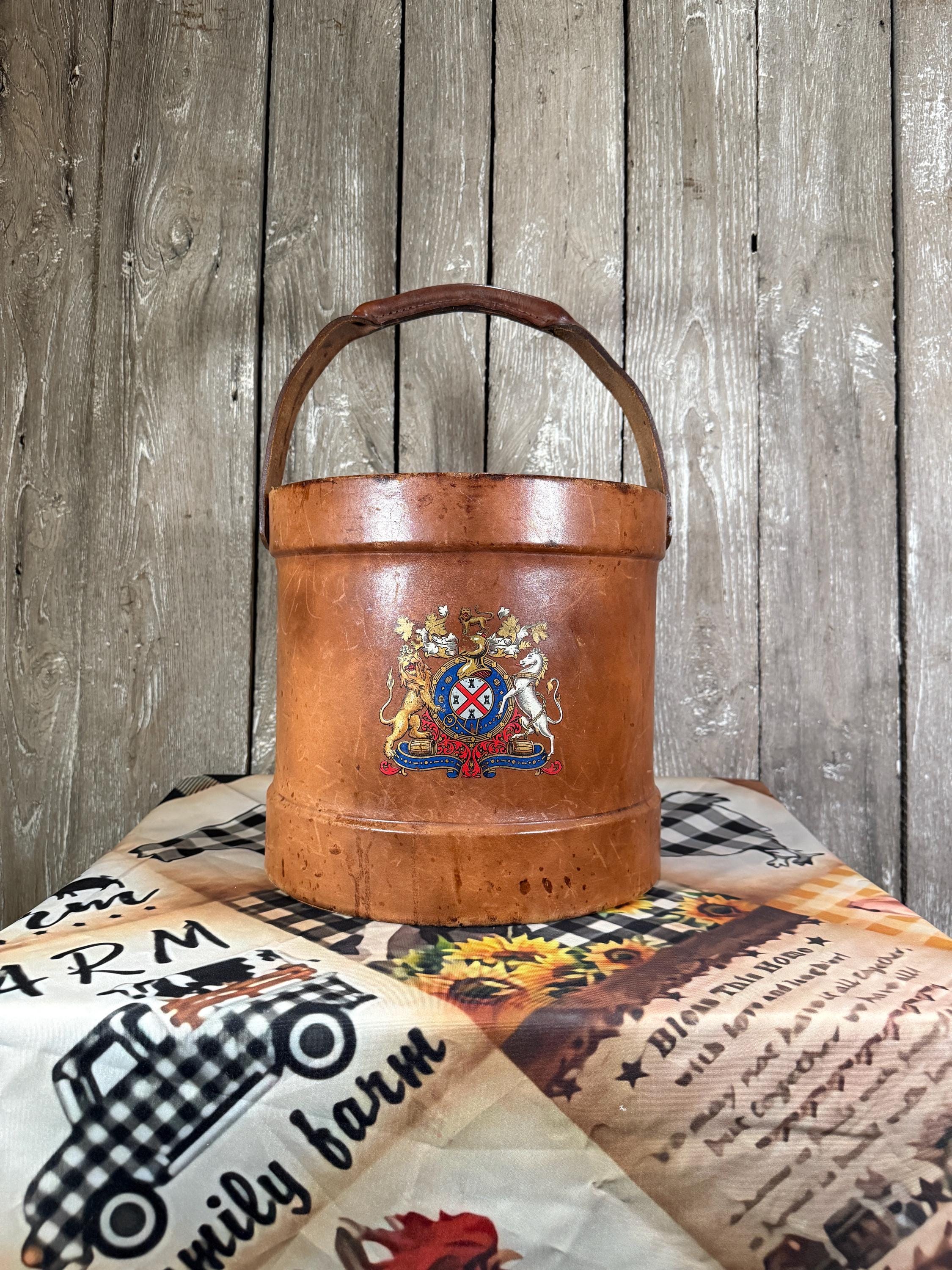 1800s Antique Leather Artillery Bucket With Coat of Arms - Etsy