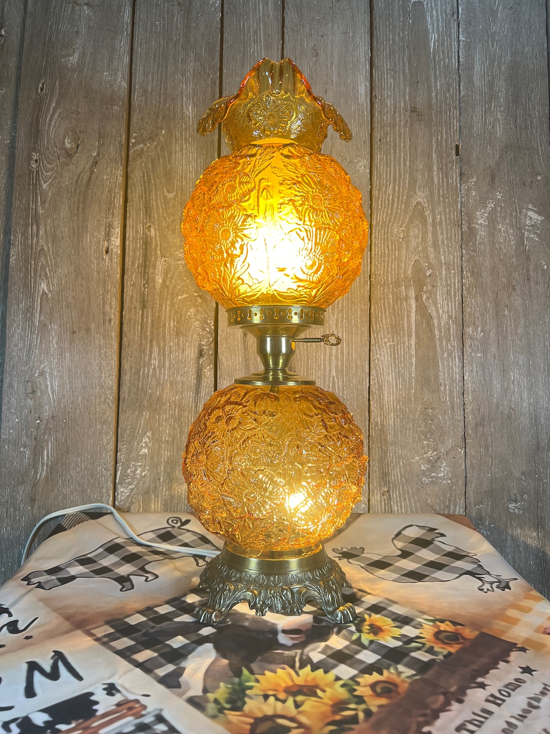 Vintage GWTW Fenton Amber Poppy Glass Lamp With Skeleton Key - Etsy