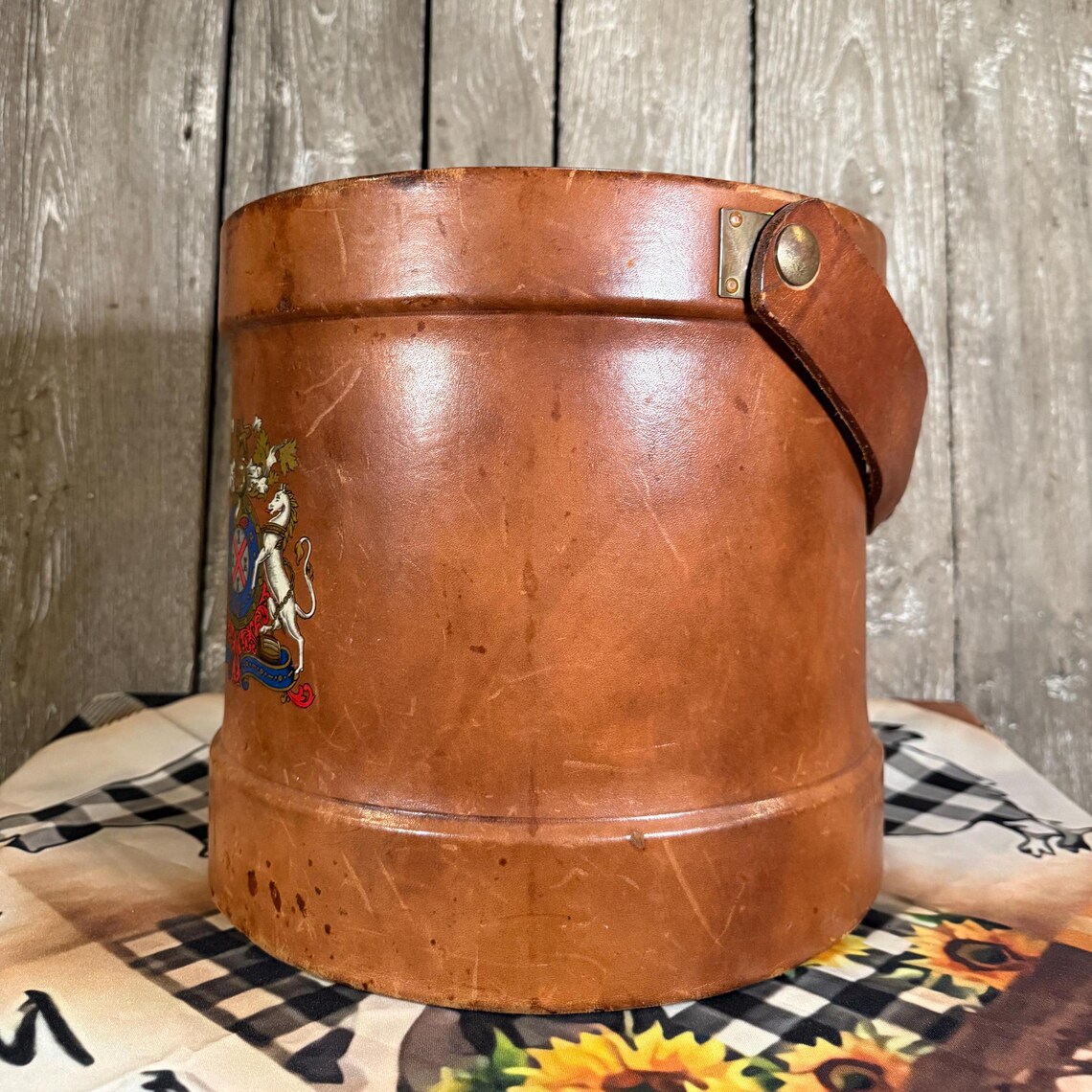 1800s Antique Leather Artillery Bucket With Coat of Arms - Etsy
