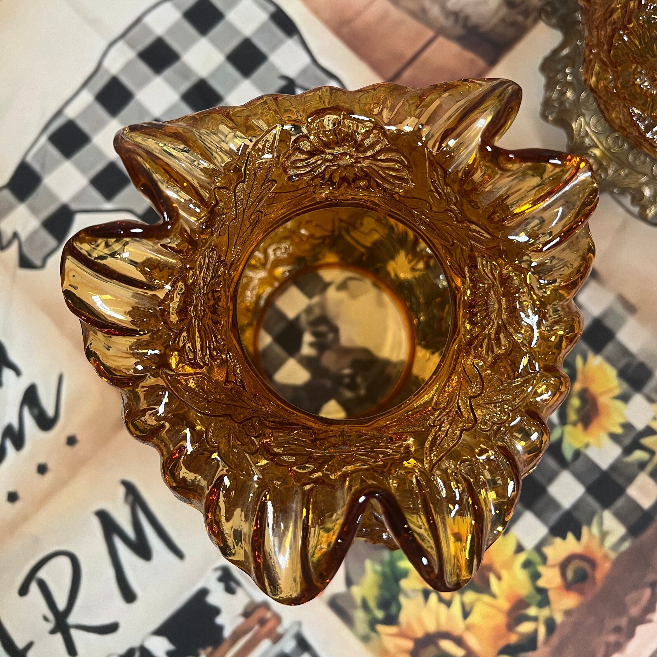 Vintage GWTW Fenton Amber Poppy Glass Lamp With Skeleton Key - Etsy