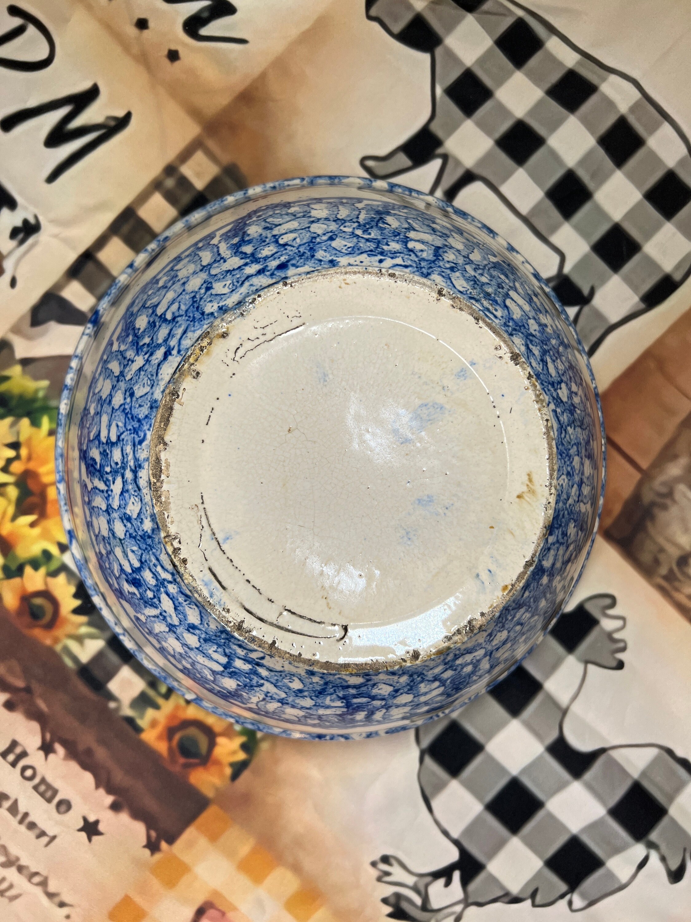 19th Century Large Blue & White Spongeware Bowl - Etsy