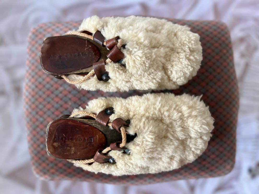 70s Sheepskin Clogs Hippie Wooden Sabot Shoes Boho Klomps Mules 25 Cm ...