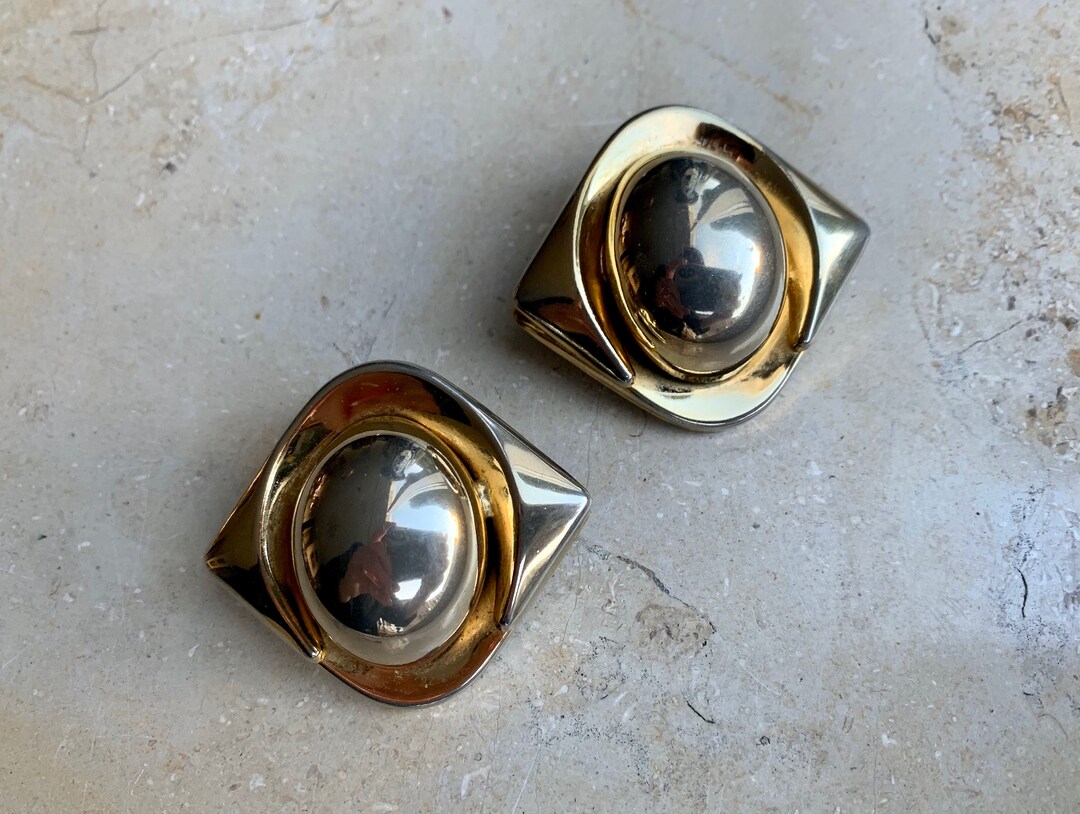 SPACE AGE 60s Statement Metal Ear Clips - Vintage Modernist Large Clip ...