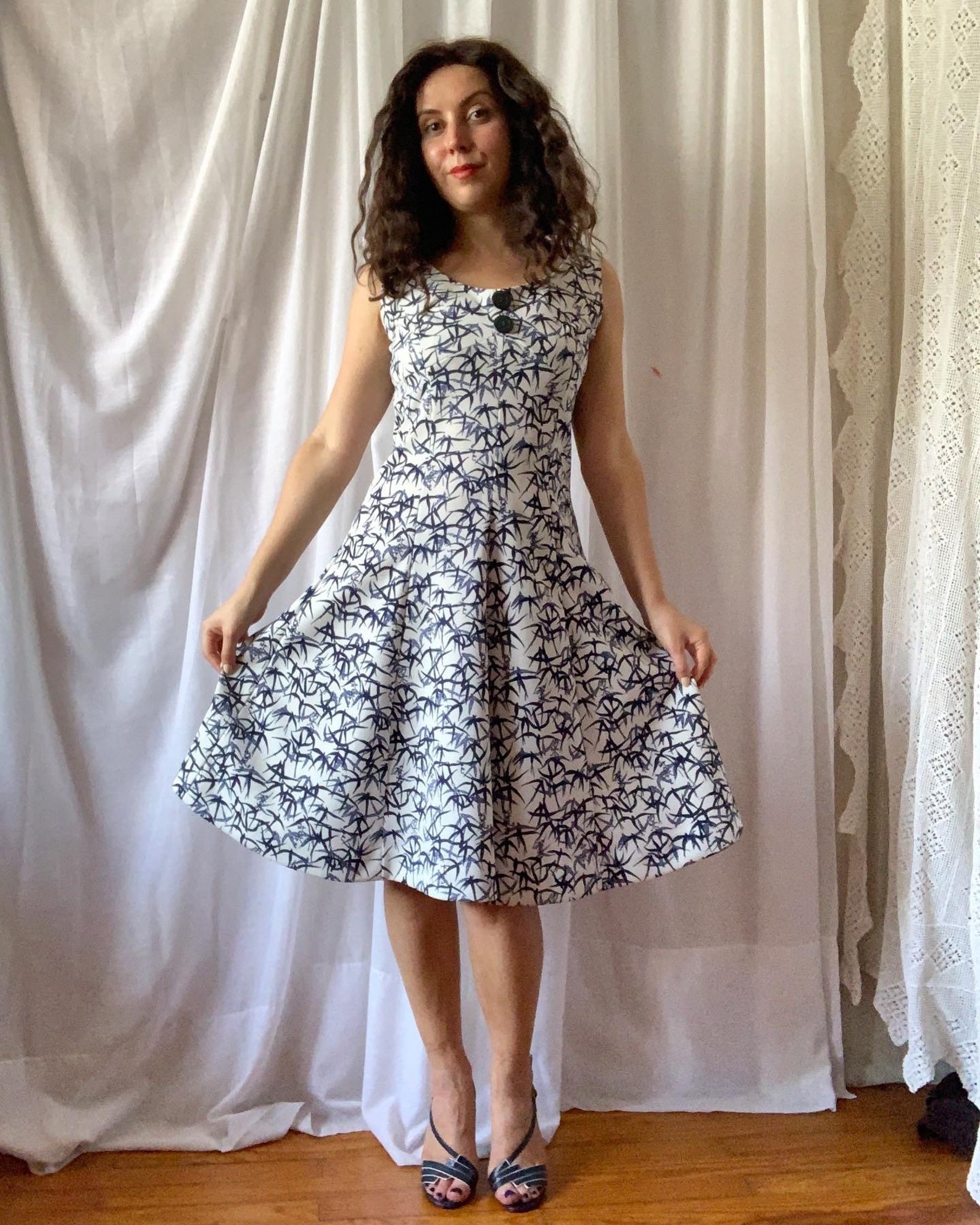 60s 70s Mini Dress Swallow Bird Bamboo Leaves Hieroglyphs - Etsy