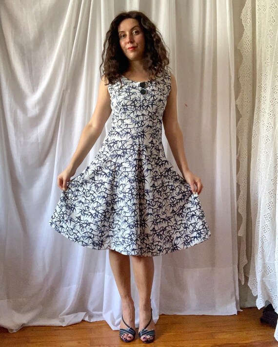 60s 70s Mini Dress Swallow Bird Bamboo Leaves Hierogl… - Gem