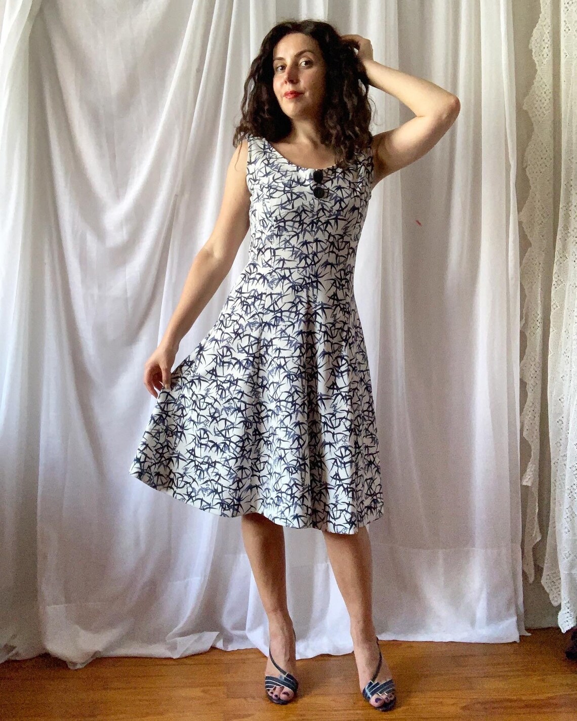 60s 70s Mini Dress Swallow Bird Bamboo Leaves Hieroglyphs - Etsy