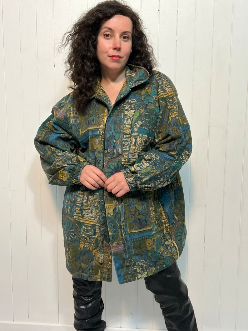 90s COTTON Parka GOTHIC Architecture Pattern Retro Winter Sport Ski ...