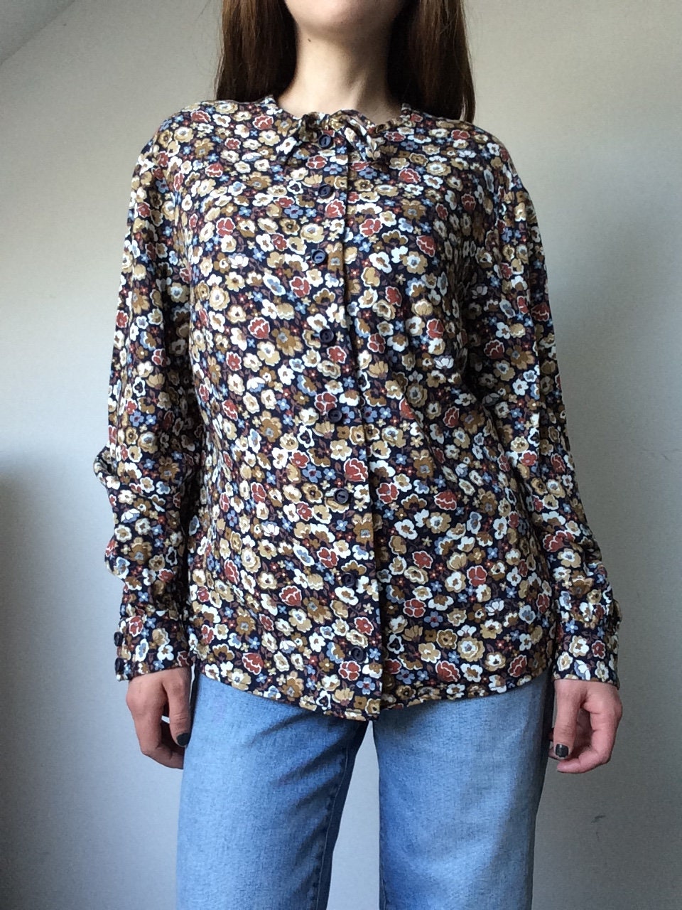 Vintage 70s Blouse HIPPIE Blouse Floral Blouse Flower Power | Etsy