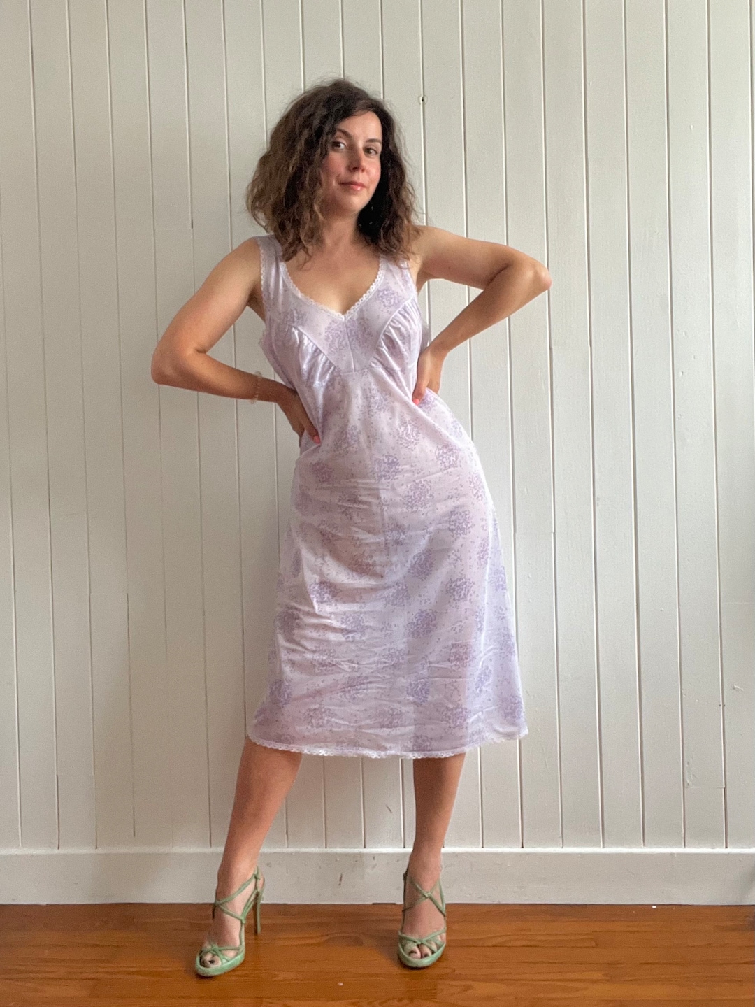 Vintage Soviet Sheer Purple Slip Dress Size Medium Lingerie Under Dress ...