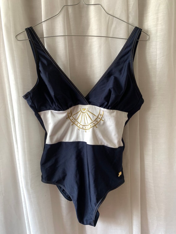 80s Navy One-Piece Swimsuit Janine Robin Vintage Bath… - Gem