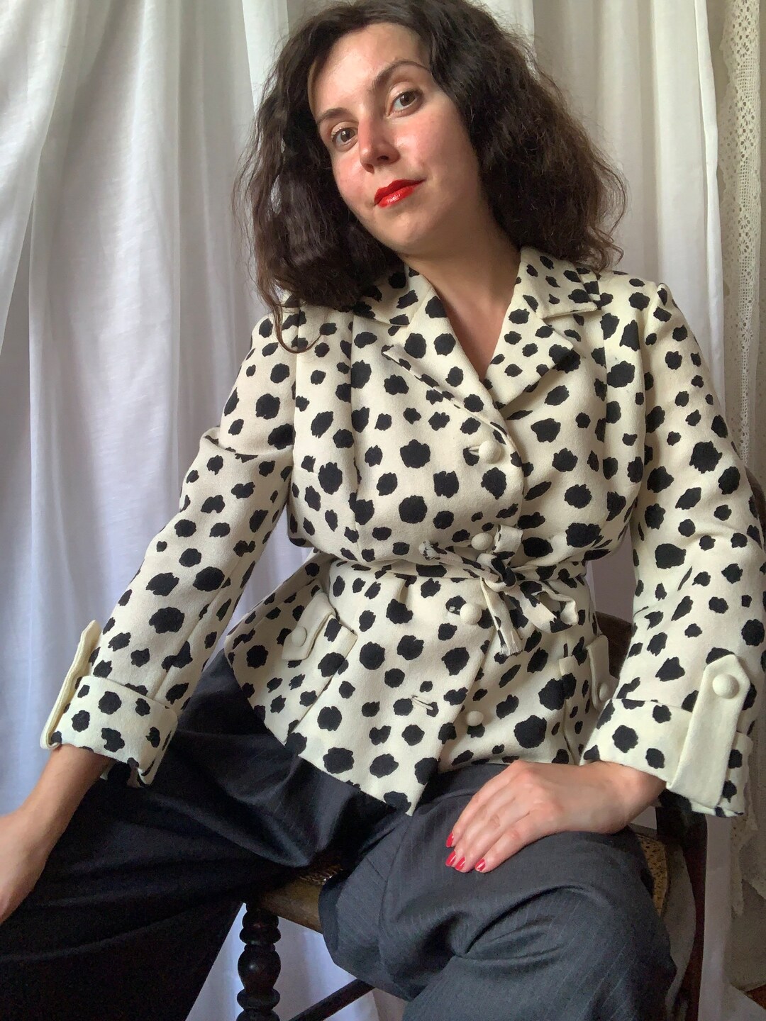 80s Dalmatian Dots Blazer Vintage Animal Print Cow Print Jacket Size ...