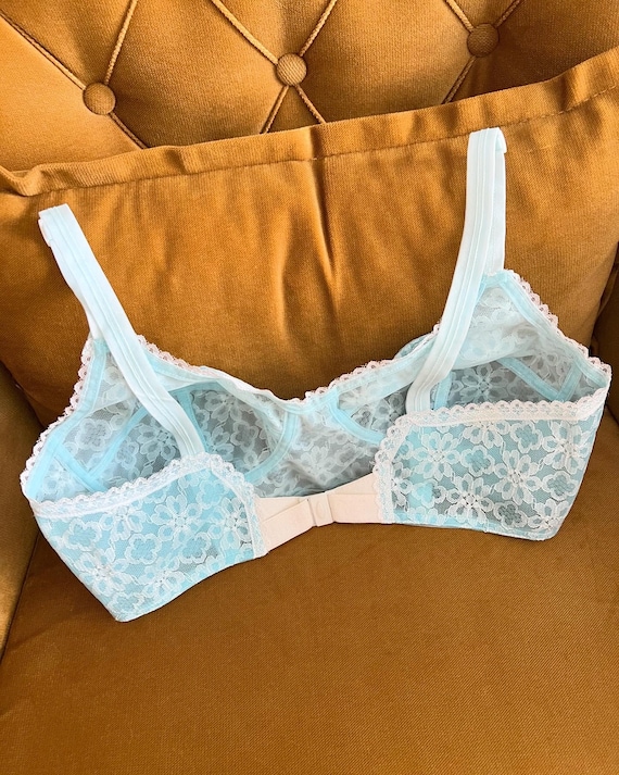 Soviet Vintage Blue Nylon and Lace Bullet Bra 60s 70s… - Gem