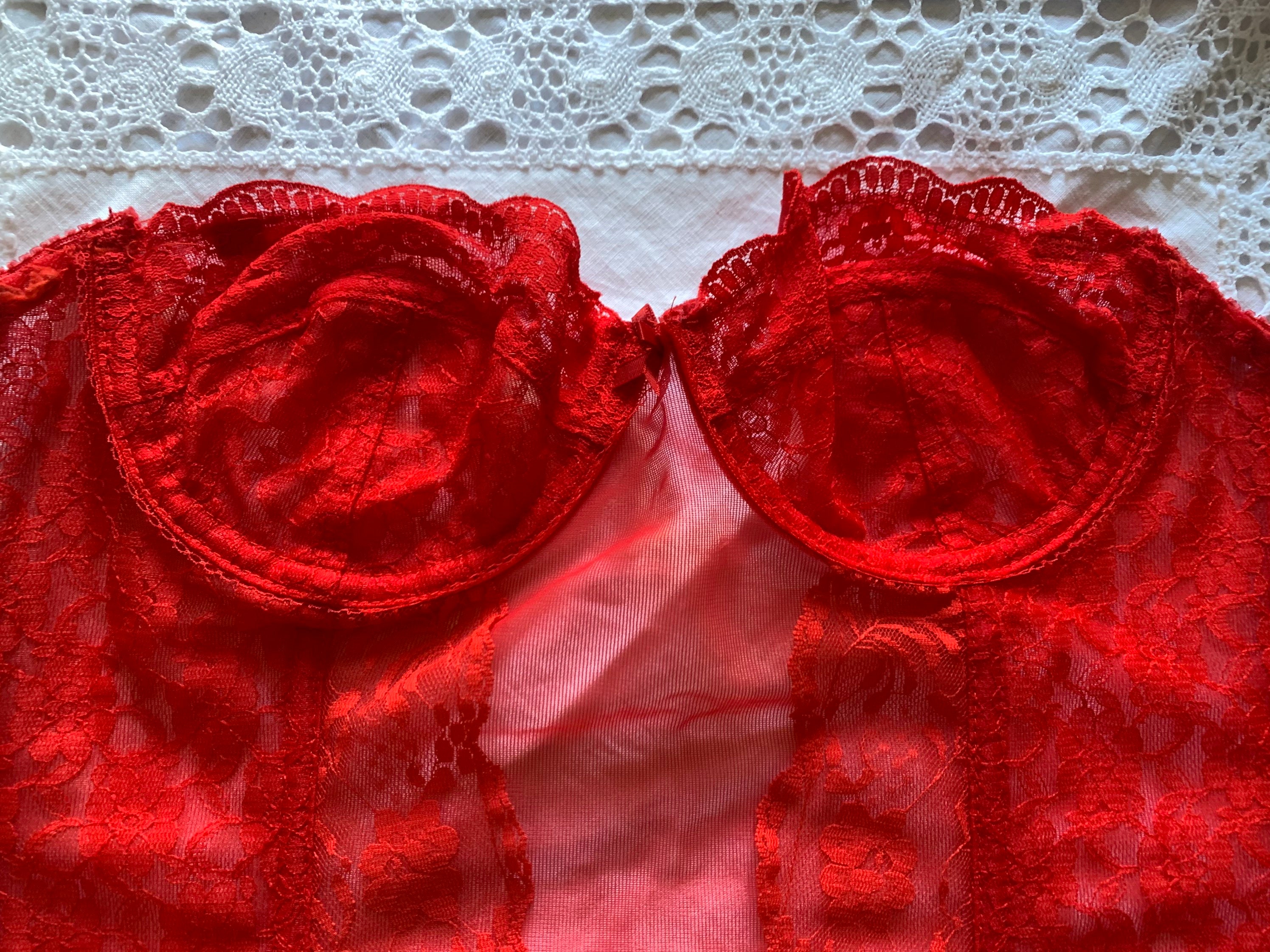 80s Red Lace Basque 75B 34B Vintage Merry Widow | Etsy UK