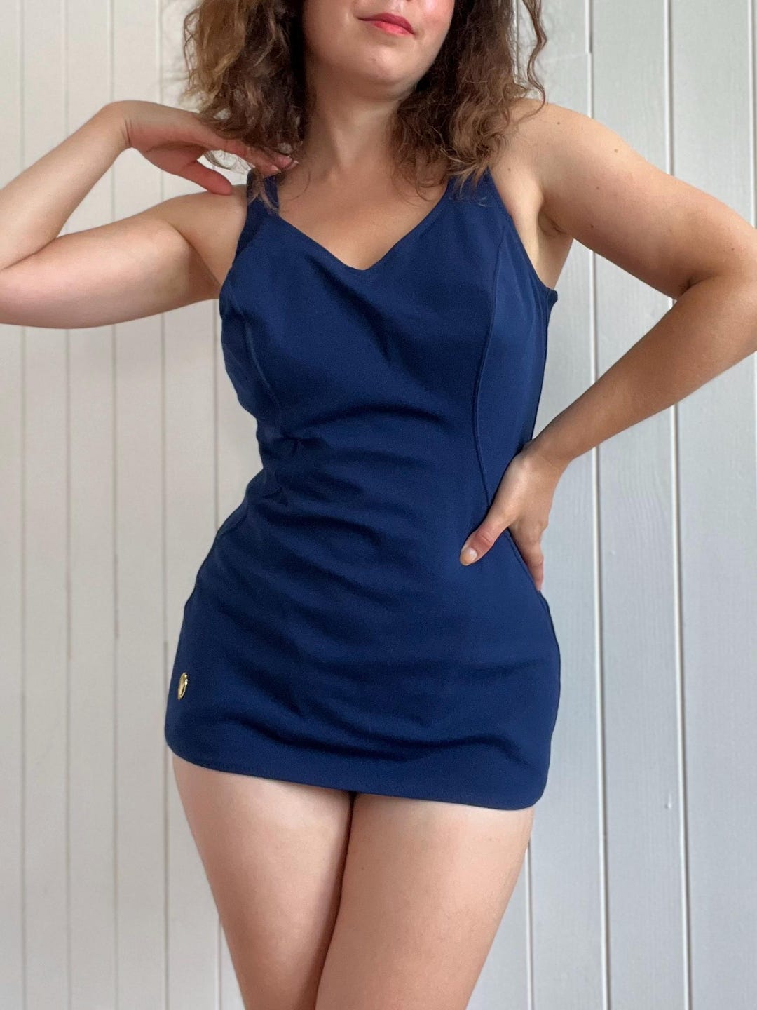 1970s TRIUMPH Navy Blue One-piece Swimsuit Knitted Jersey Low Cut ...