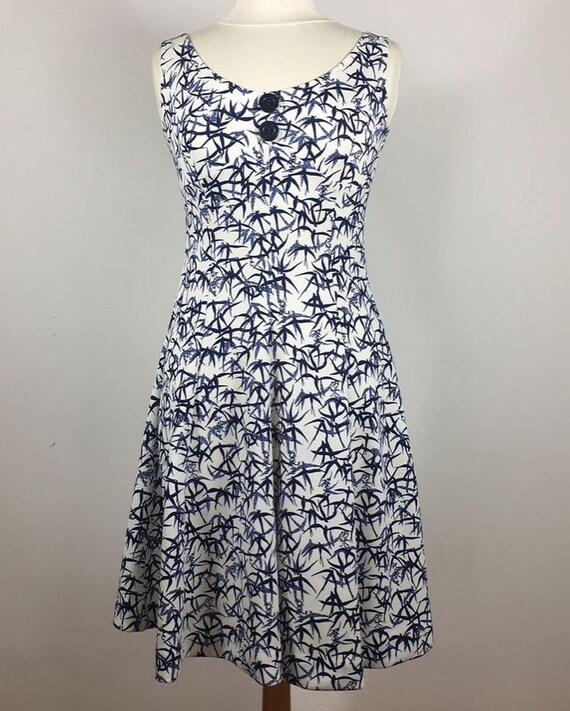 60s 70s Mini Dress Swallow Bird Bamboo Leaves Hierogl… - Gem