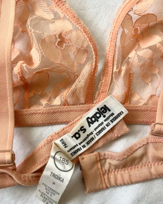 French 70s Peach Lace Bralette LEJABY Nude Triangle B… - Gem