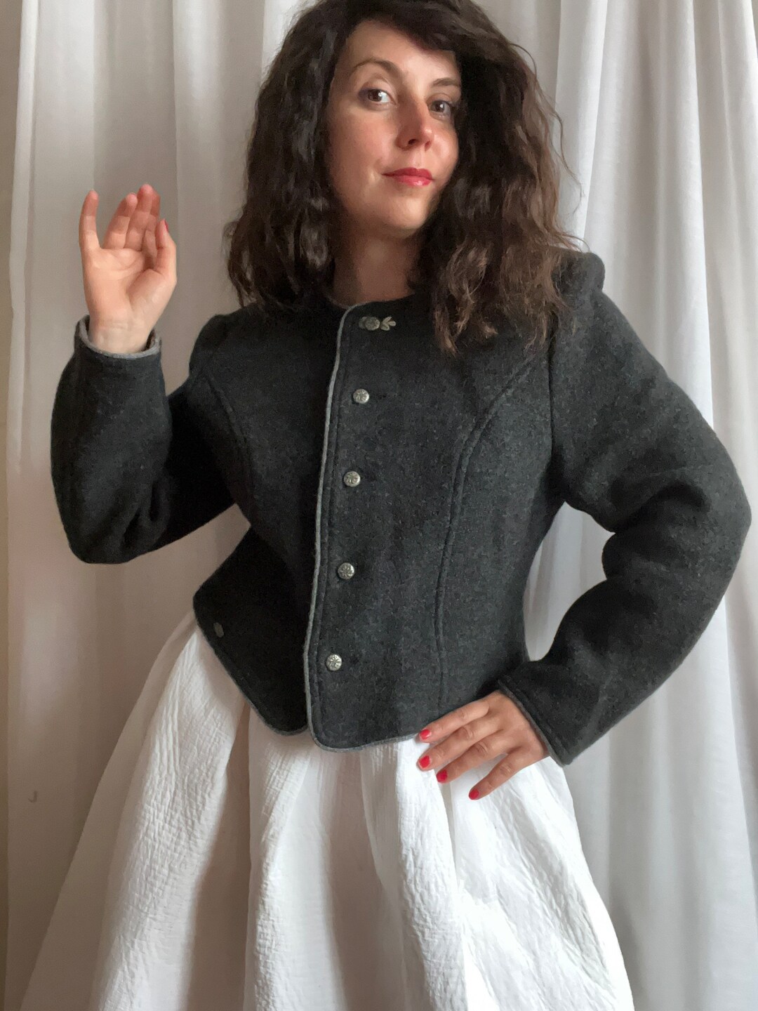 Vintage Grey Folk Boiled Woolen Jacket Size Medium. Traditional ...