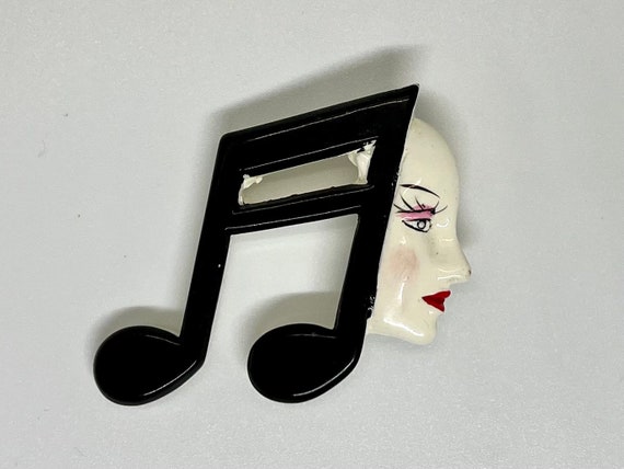 Vintage 80s Large Plastic Brooch. Hand Painted Woman … - Gem