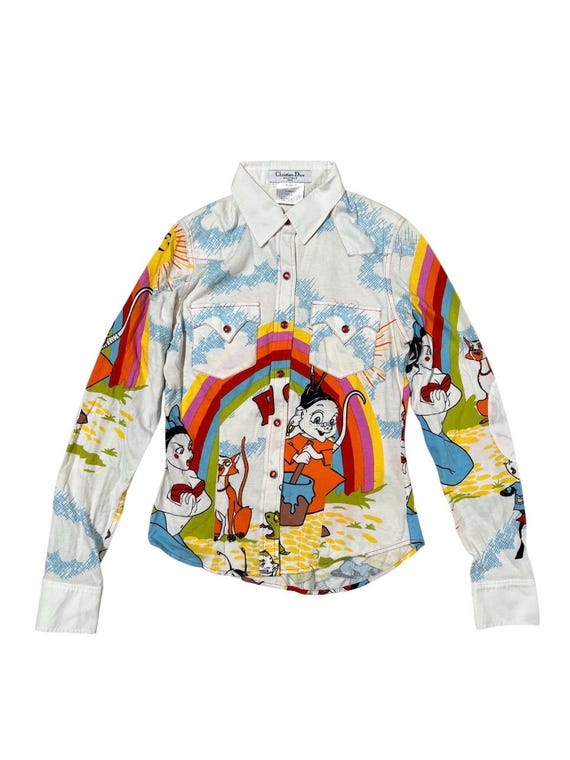 Vintage Christian Dior Cartoon Print Western Shirt - … - Gem