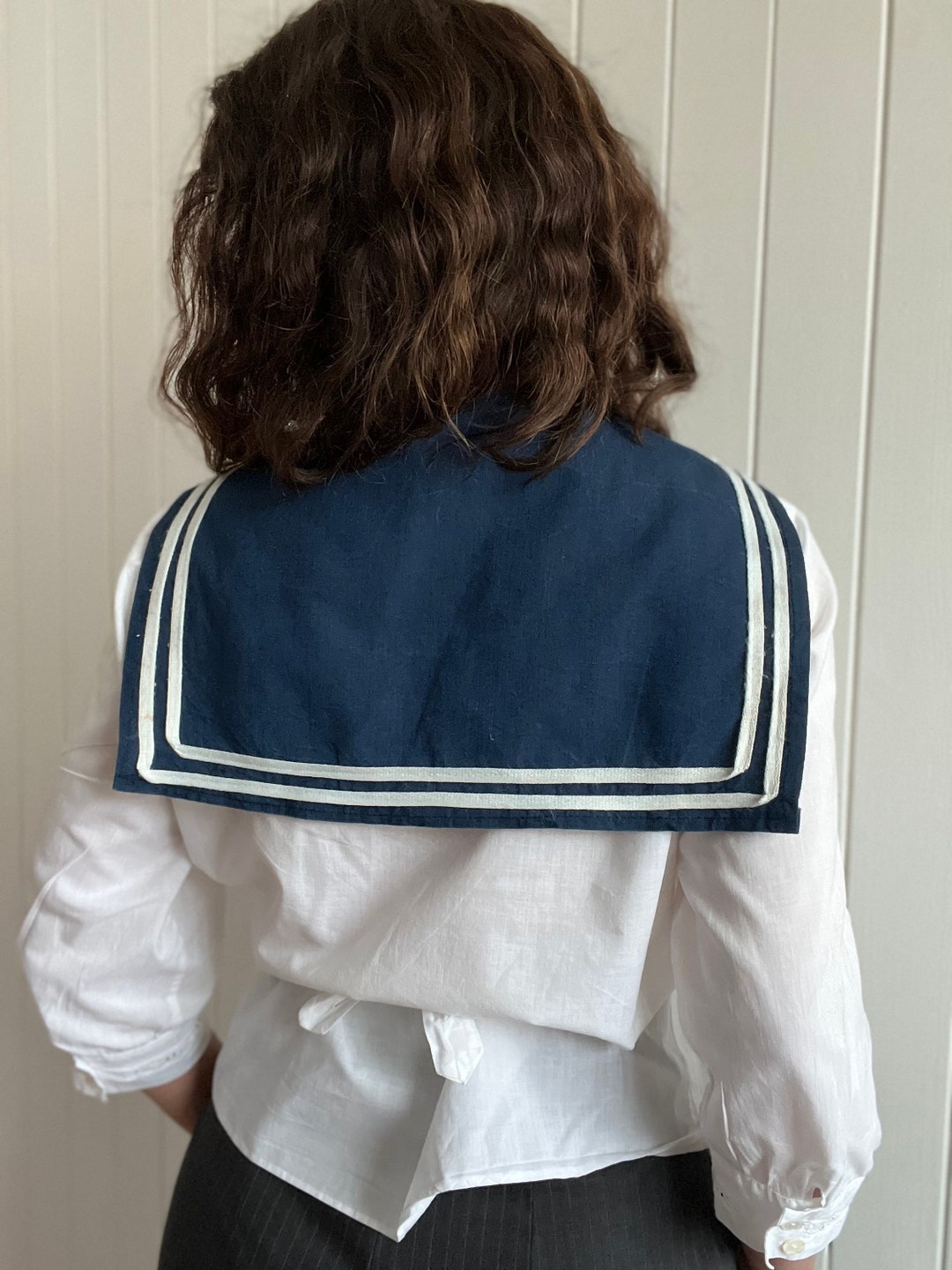 Vintage French Sailor Collar Dead Stock Navy Marine Bib Two Stripes ...