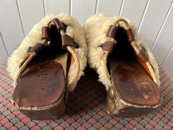 70s Sheepskin Clogs Hippie Wooden Sabot Shoes Boho Kl… - Gem