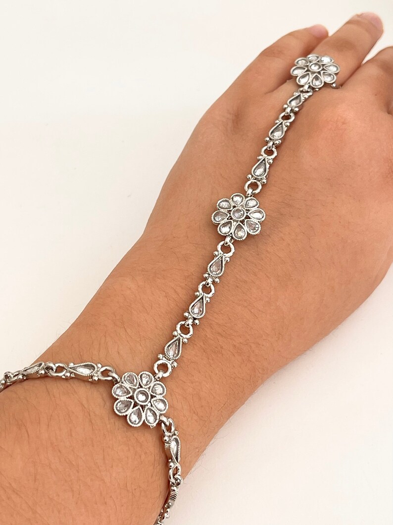 Silver Polki Hath Phool / Haathphool Pair /polki Bracelet/hand - Etsy