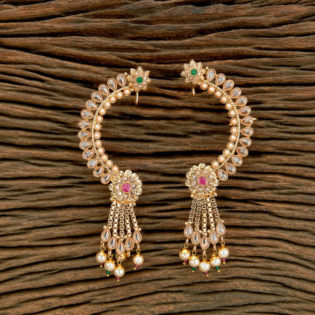 Ear Cuff Earrings/ South Indian Wedding/ Bridal Earrings/ Ear Chain ...