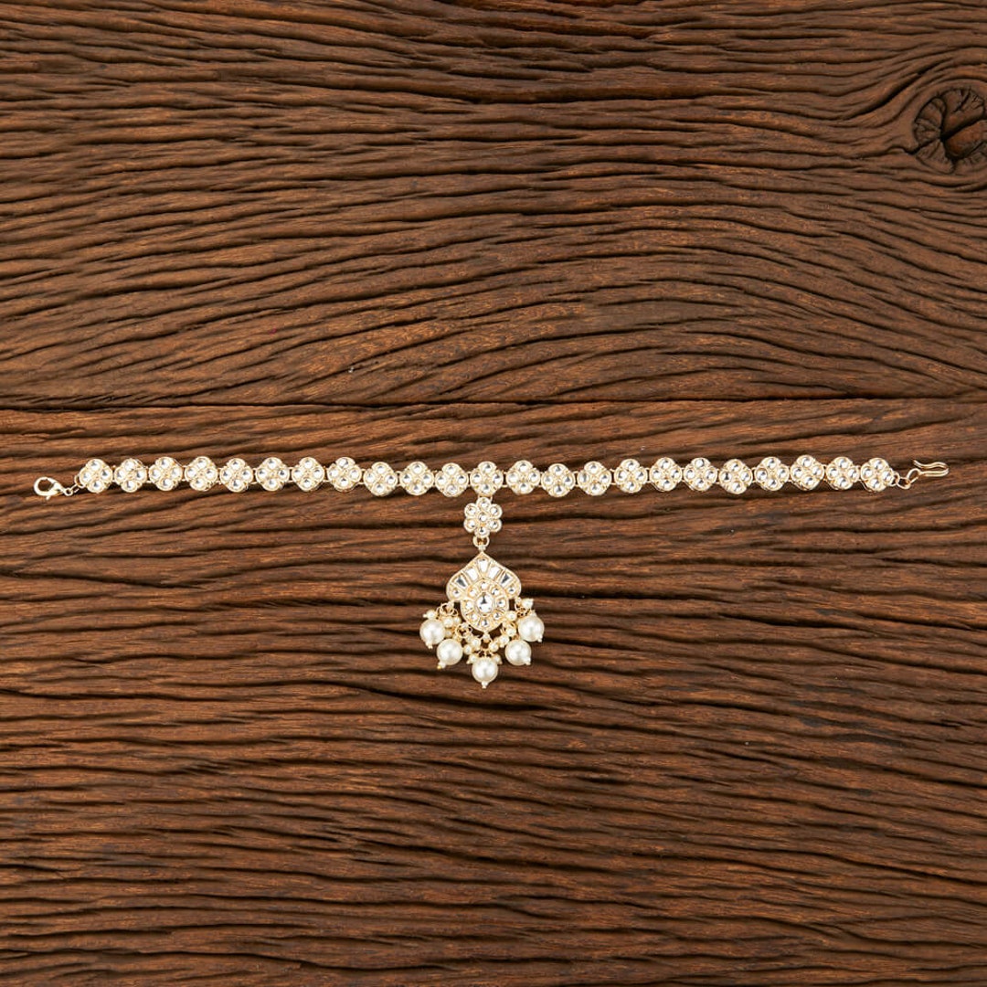 Damini / Kundan Pearl Sheesh Phool Tikka /matte Gold Kundan Head Band ...