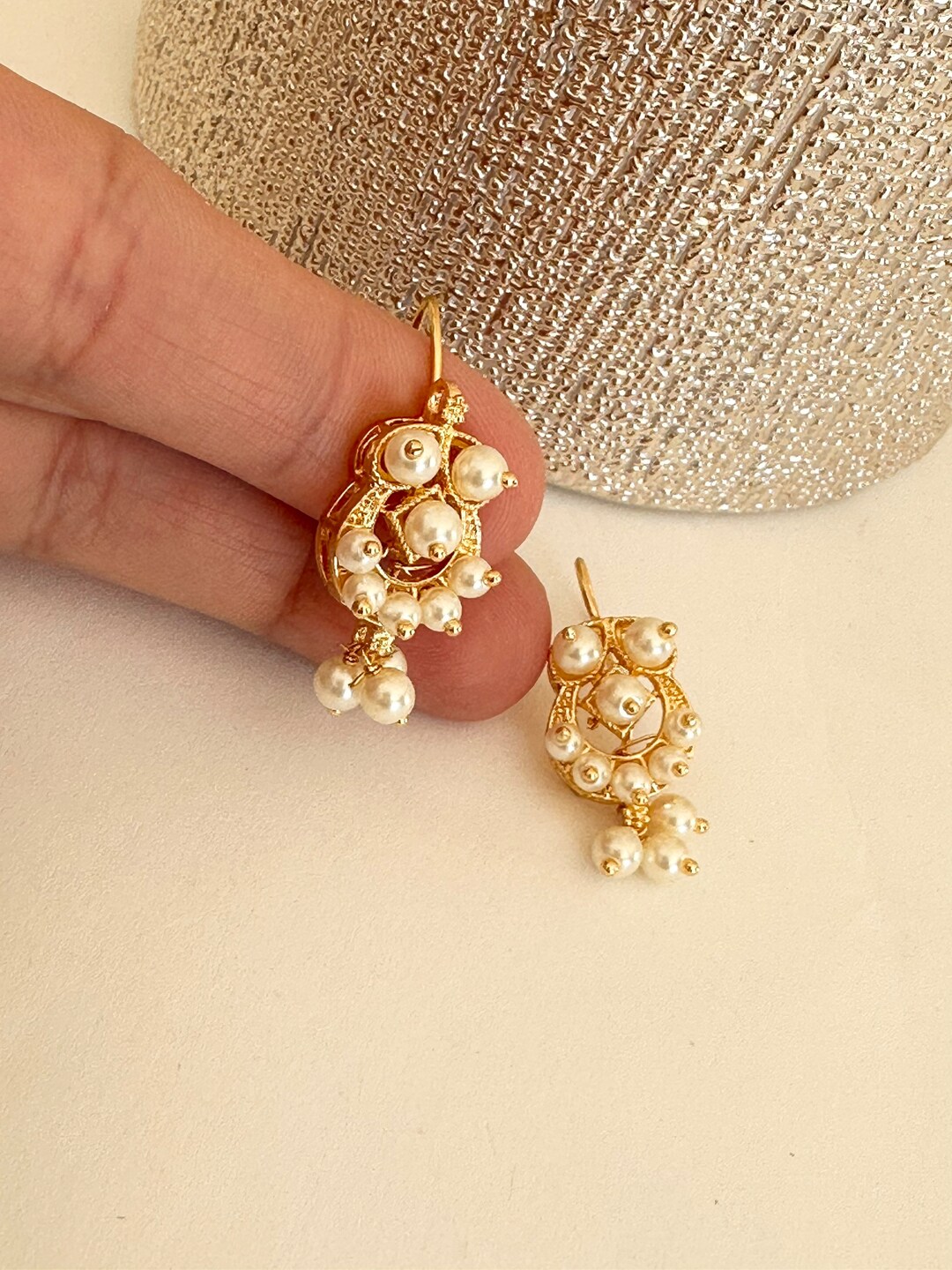 Antique Bugadi Gold Wire Earrings Temple Wire Earrings /gold Pearl ...