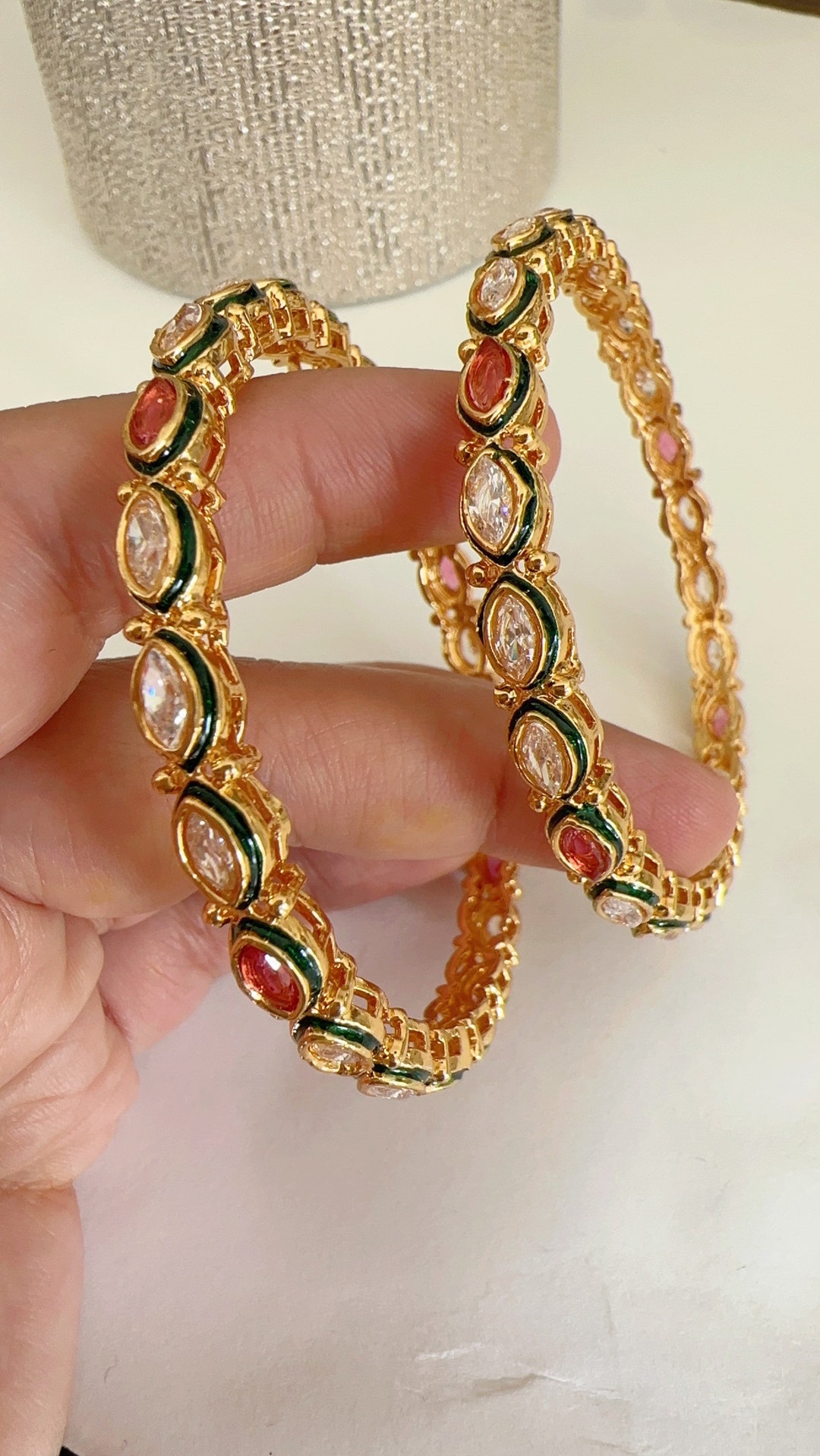 Kundan Bangles Pair /kundan Kada/ Antique Gold Ruby Bangle/indian ...