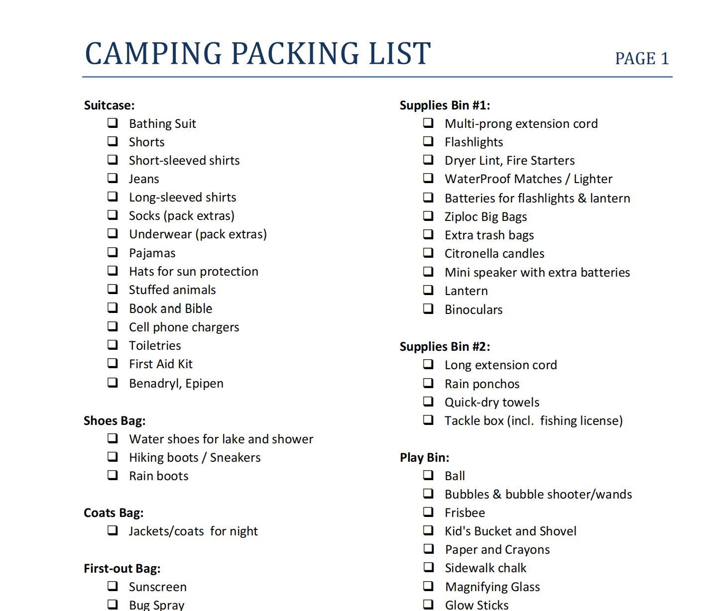 Camping Packing Checklist! - Etsy