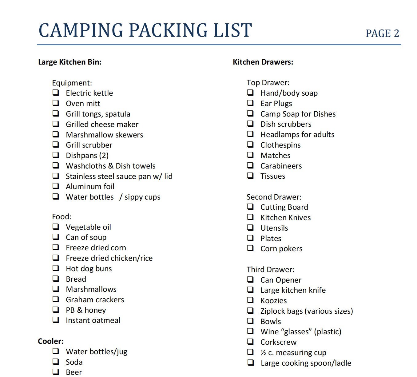 Camping Packing Checklist! - Etsy