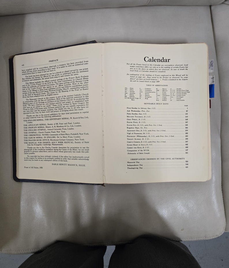 American Missal, Anglican Altar Book, Society of St.john the Evangelist ...