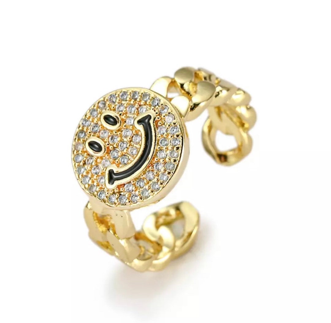 18k Gold Plated Happy Face Rings - Etsy