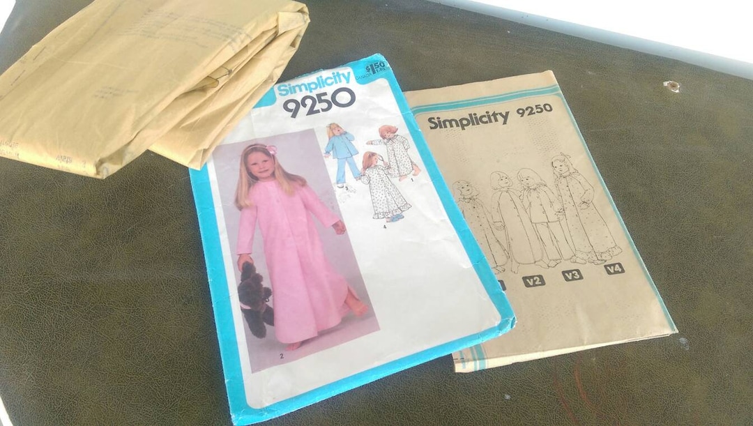 Simplicity 9250 Girls Pajamas Nightgown Robe Vintage Sewing Pattern ...