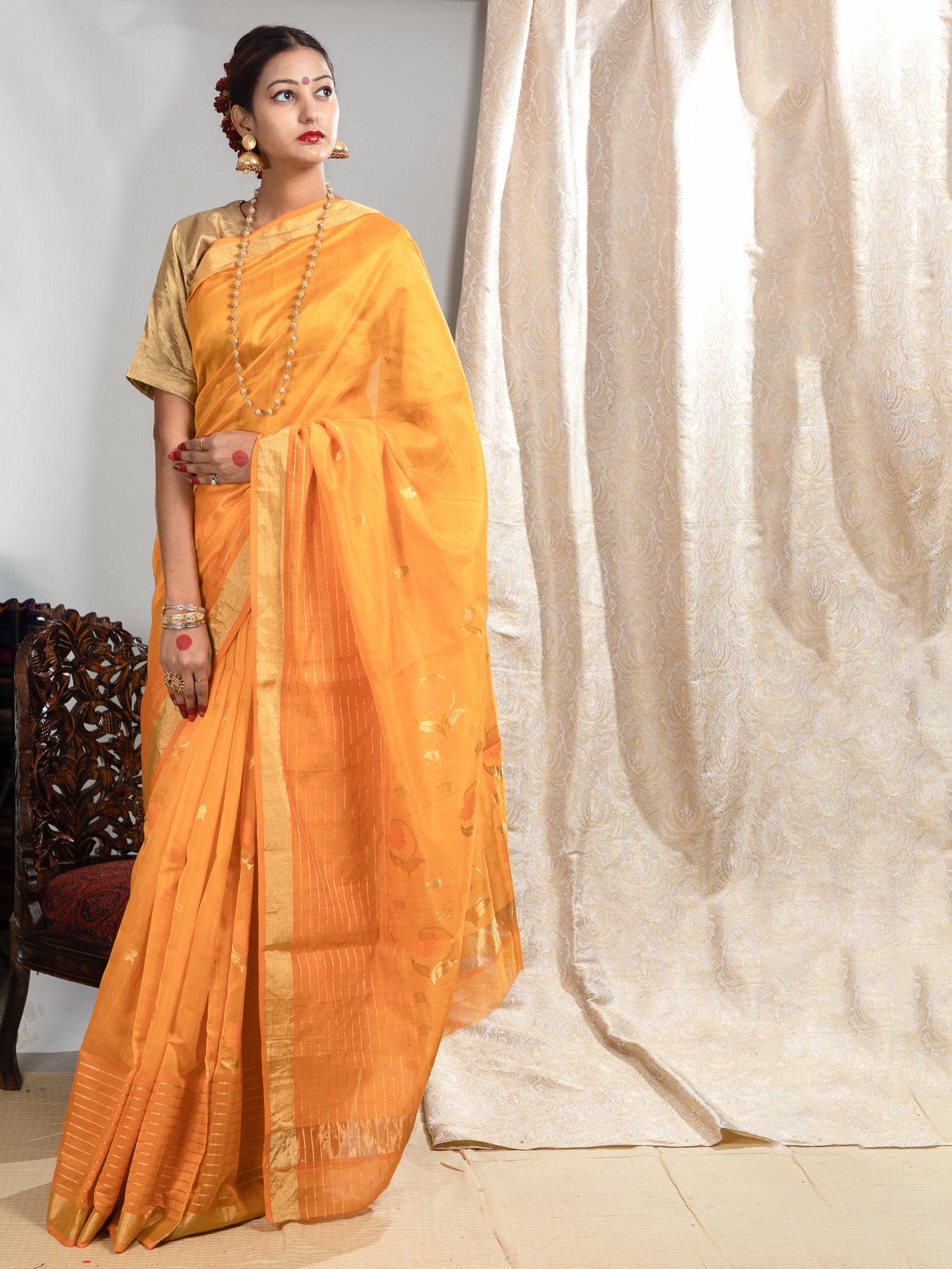 Buy Chanderi Saree Mango Chanderi Silk Saree Yellow Saree Mango Saree ...