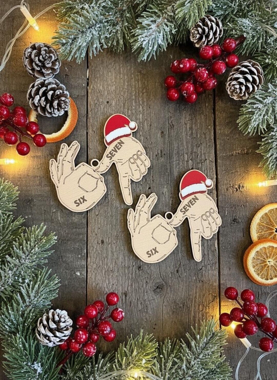 ASL Six Seven Ornament / Christmas Ornament / Wooden / Acrylic - Etsy