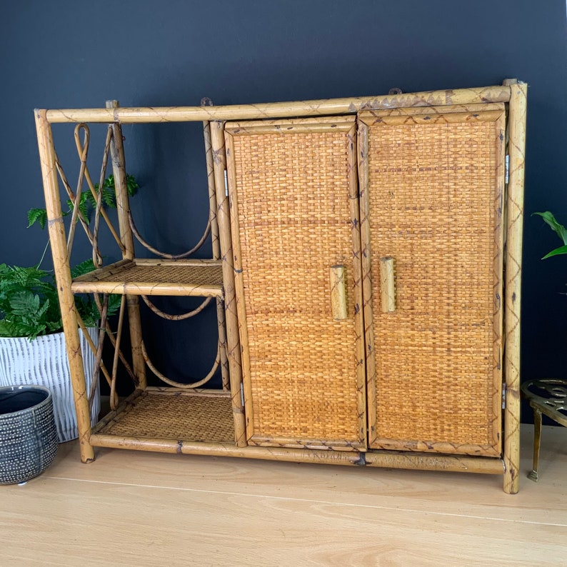 Vintage Tiger Bamboo and Cane Shelving and Cabinet Unit, Tortoiseshell ...