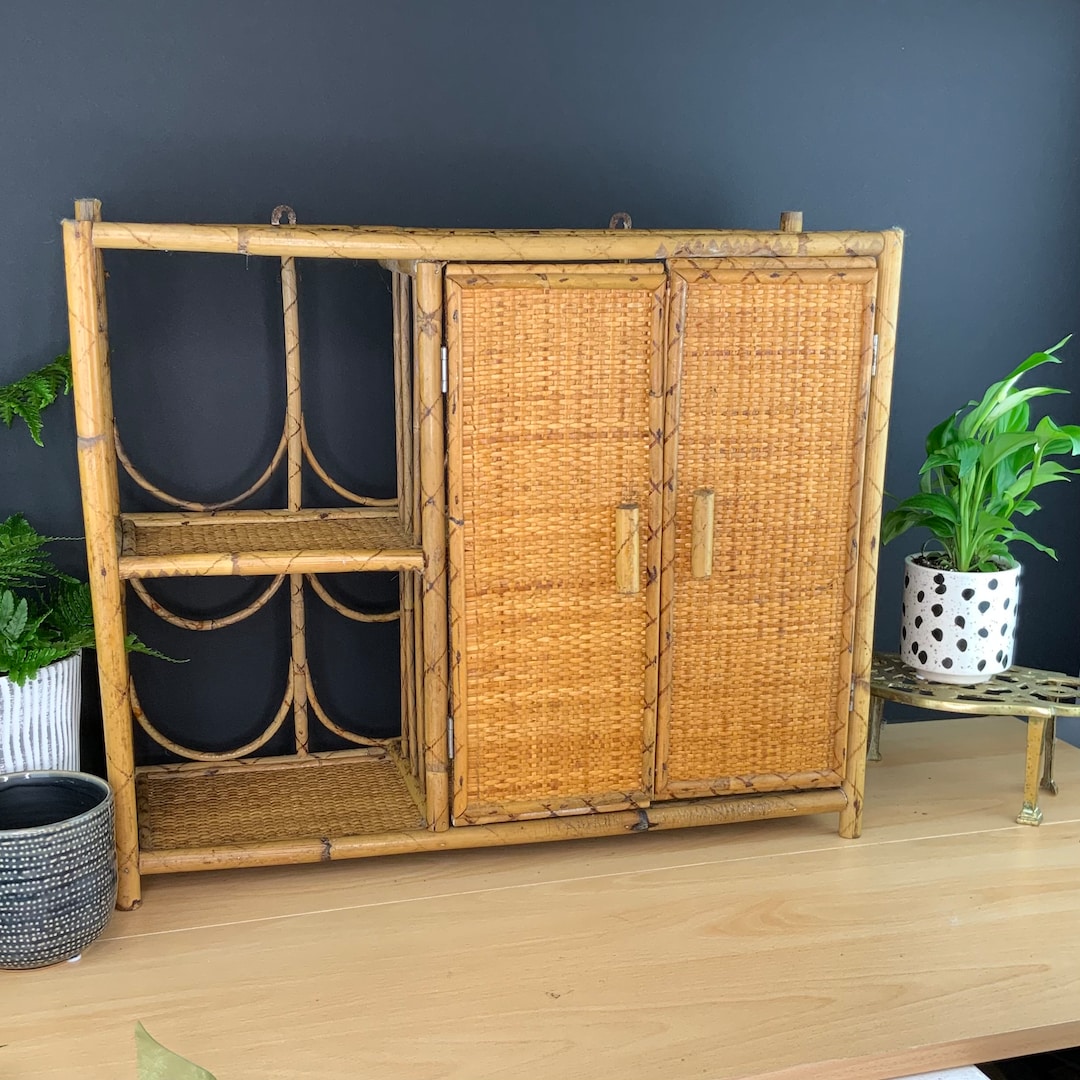 Vintage Tiger Bamboo and Cane Shelving and Cabinet Unit, Tortoiseshell ...