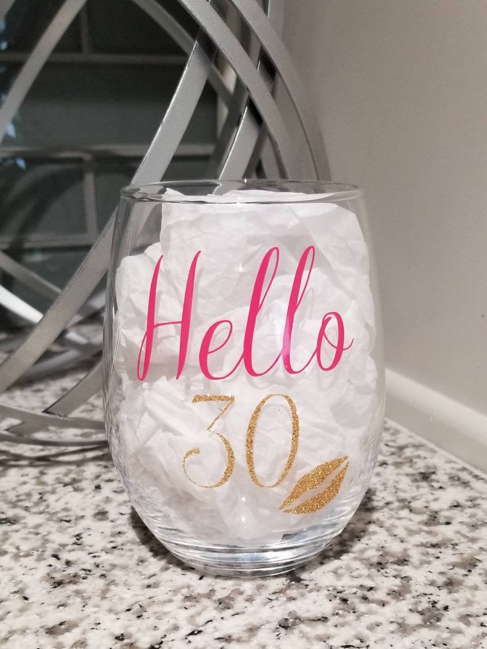 Hello 30 Glitter Wine Glass • Birthday Wine Glass • 30th Birthday ...